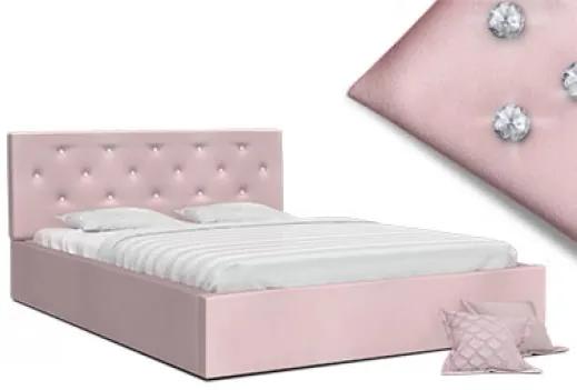 Luxusní manželská postel CRYSTAL růžová 160x200 s dřevěným roštem
