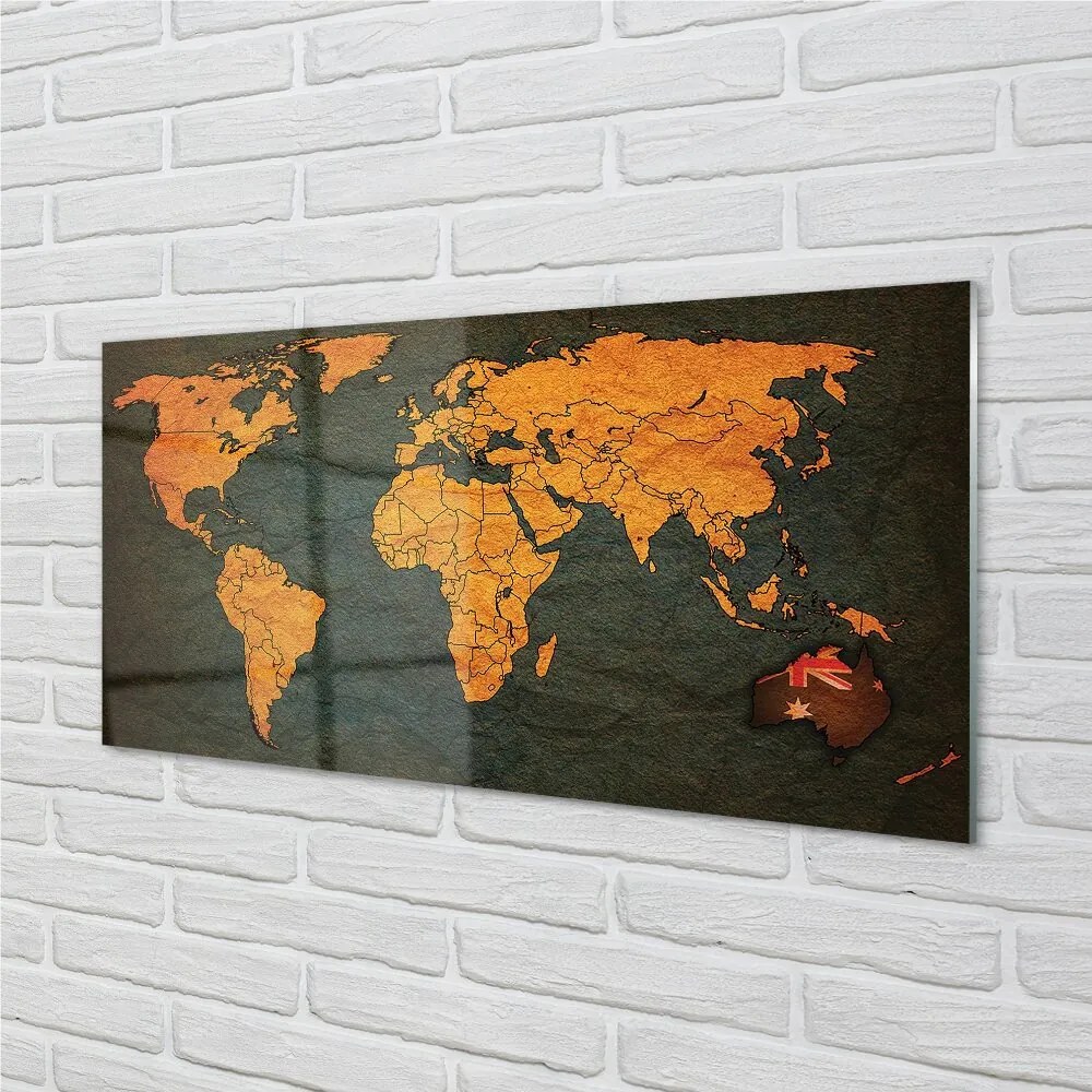 Obraz na skle gold mapa 120x60 cm