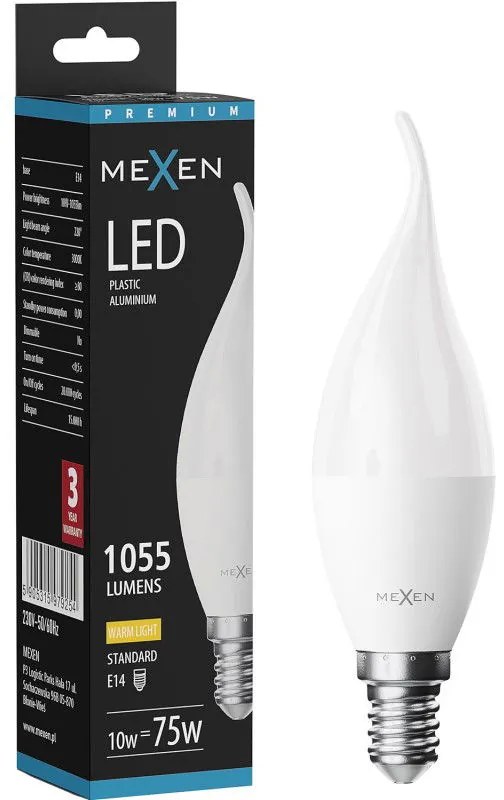 Mexen Nova LED žárovka plamínek E14, C37, 10W, Teplá - 3000K, 1055 lm - L106-E14-1030-01