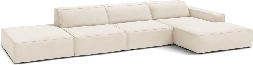 Krémová sametová modulární rohová pohovka (pravý roh/s lenoškou) Jodie – Micadoni
