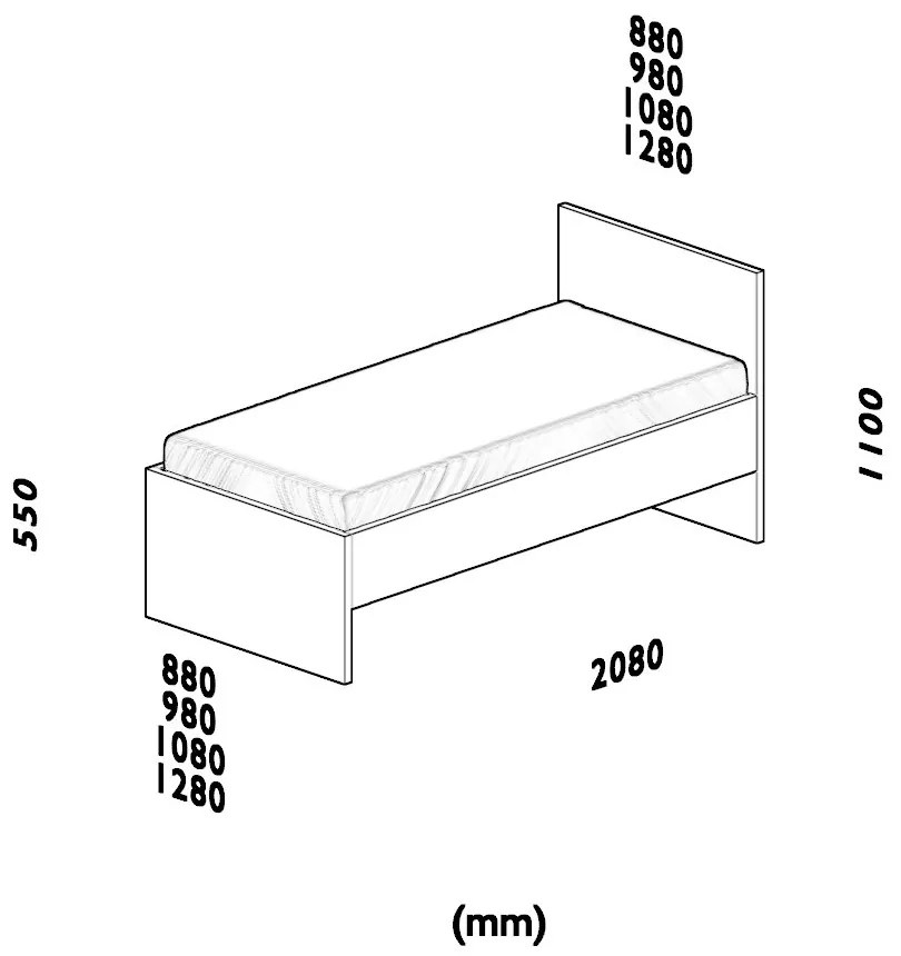 AHORN CZ, s.r.o. Jednolůžková postel Lerici ROZMĚR: 90 x 220 cm - ATYP