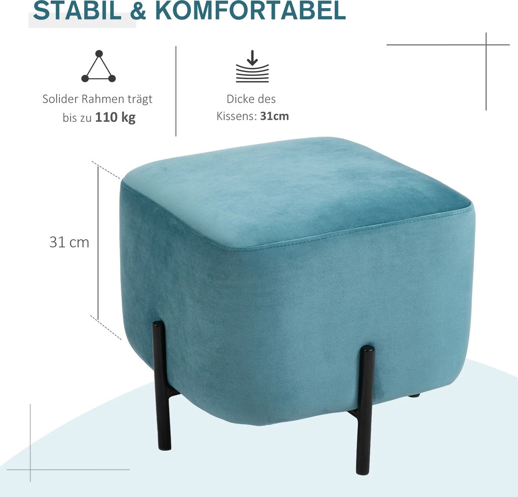 Podnožka HOMCOM z polyesteru a oceli 44,5 x 44,5 x 41,5 cm v tyrkysové barvě, pohodlná a stylová pro váš domov