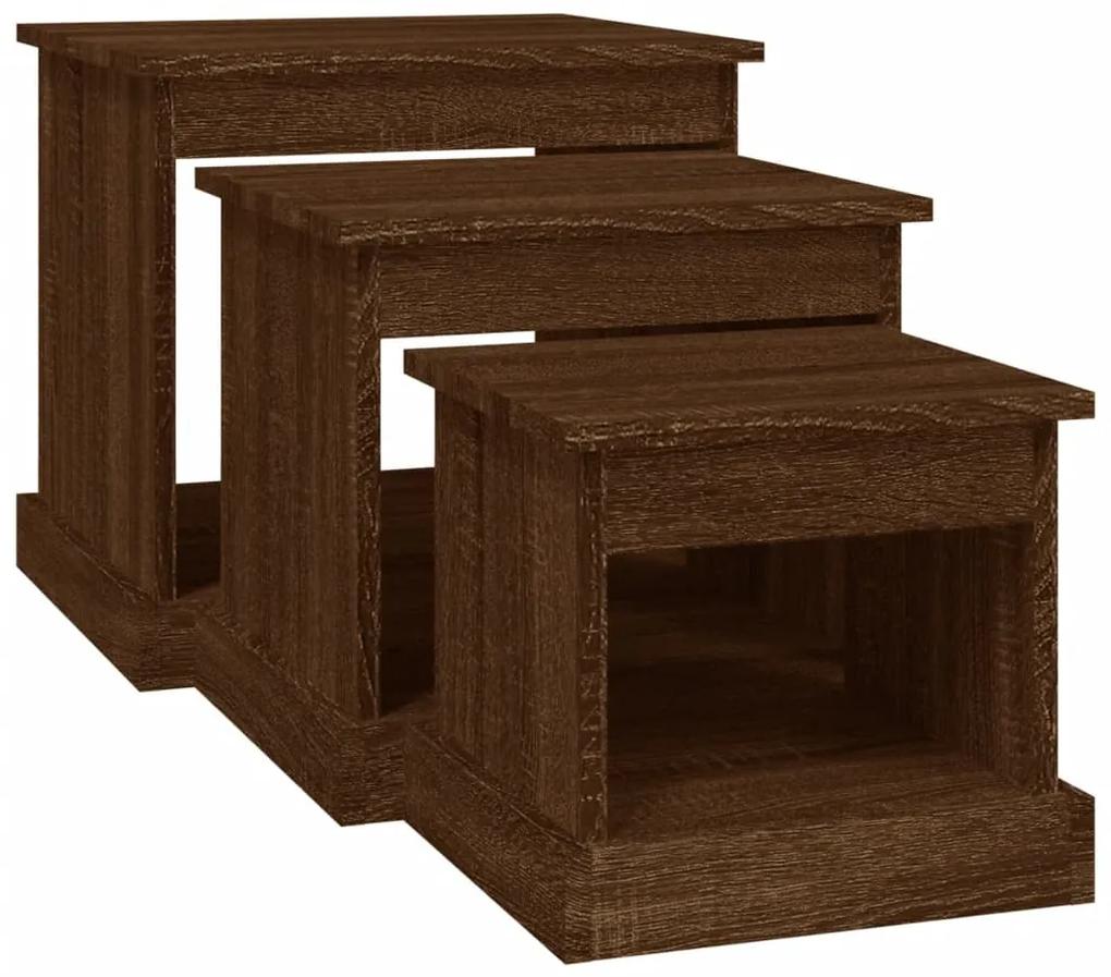 Konferenční stolky 3 ks hnědý dub kompozitní dřevo - Default Title
