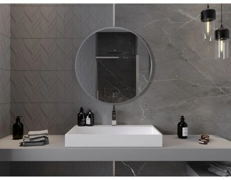 Mexen Loft, kulaté koupelnové zrcadlo 80 cm, barva rámu broušená ocel, 9850-080-080-000-10