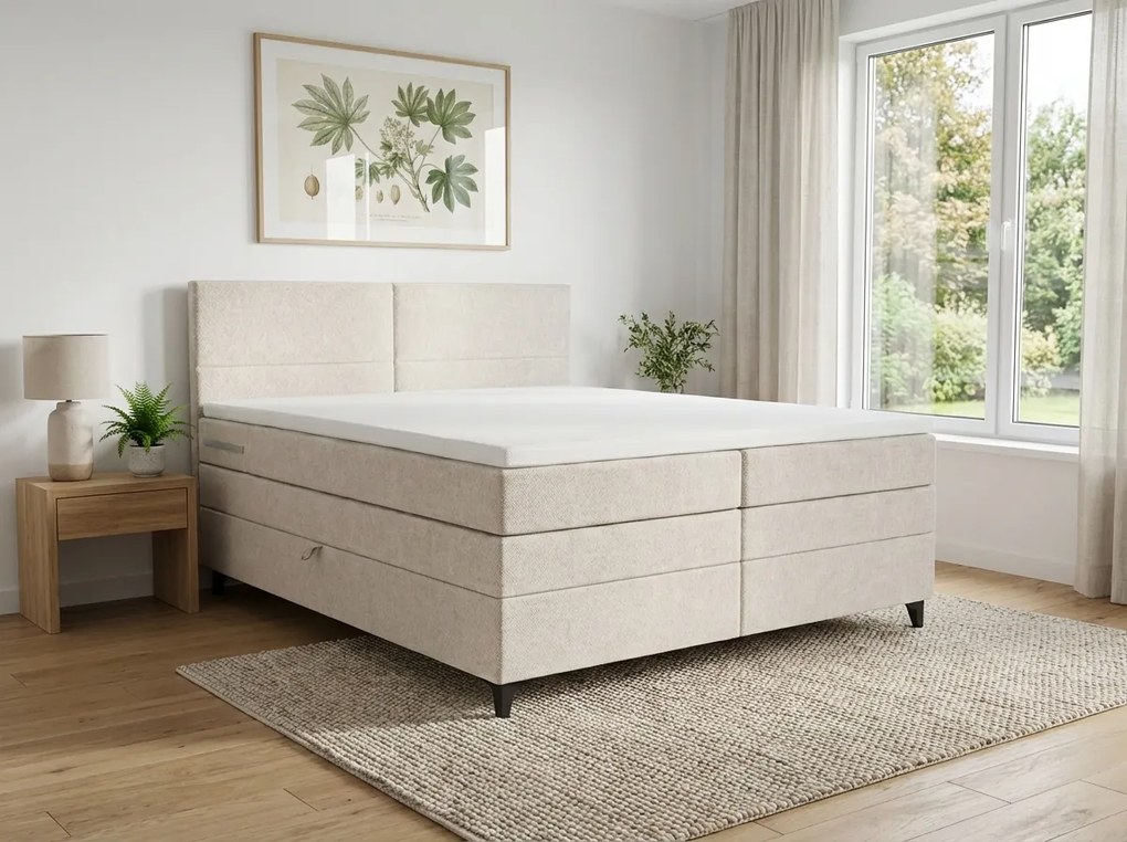 Čalouněná postel boxspring BRIANA 180x200 cm krémová Matrace: Matrace Bonell pružinová