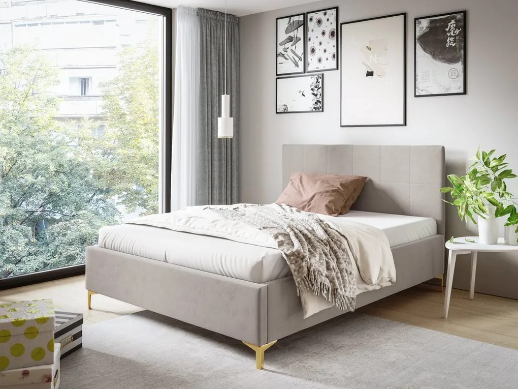 Eka Čalouněná postel SMART+ 140x200 cm Barva látky Trinity: Šedá (Trinity 2314), Úložný prostor: S dřevěným rámem úložného prostoru, Barva nožek postele: Černá