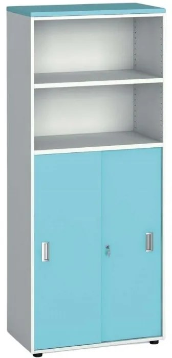 B2B Partner Kombinovaná kancelářská skříň PRIMO, zasouvací dveře na 3 patra, 1781 x 800 x 420 mm, bílá/azurová