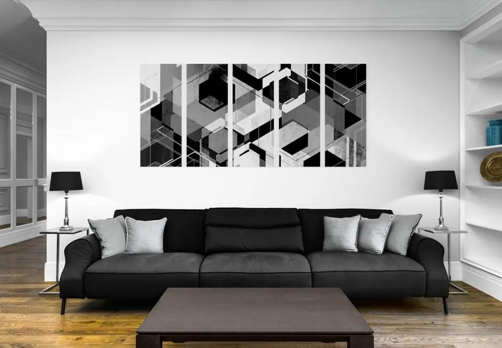 5-dílný obraz abstraktní geometrie v černobílém provedení Varianta: 100x50