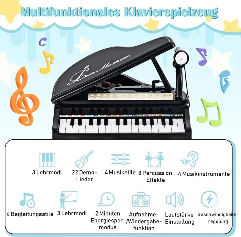 Costway Dětský klavír s mikrofonem a stoličkou TM10060DK