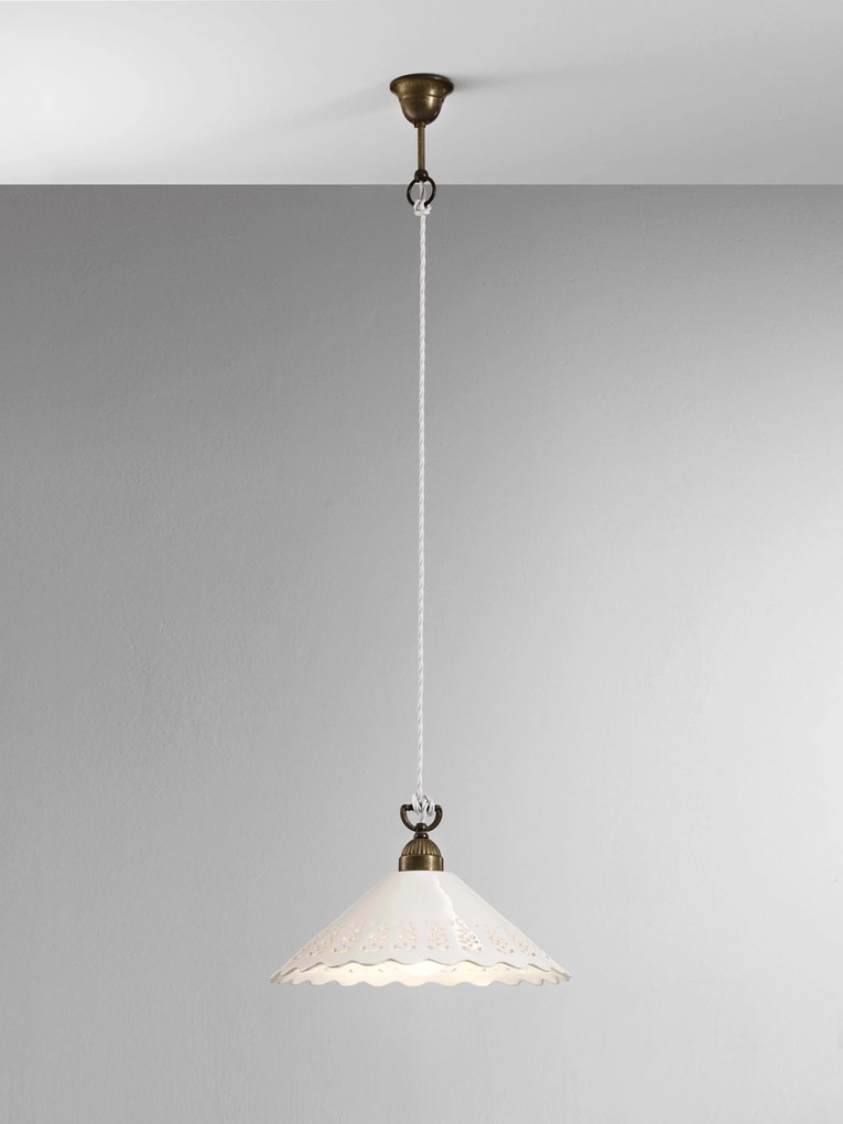 Il Fanale 065.08.OC Fior di Pizzo, závěsné svítidlo v rustikálním stylu z antické mosazi a keramiky, 1x15W LED E27, prům. 30cm