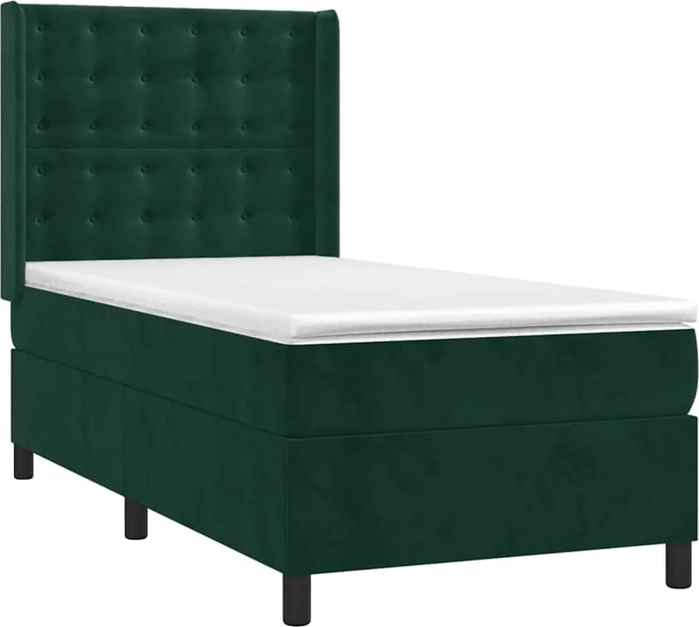 Box spring postel s matrací a LED tmavě zelená 80x200 cm samet 3139772