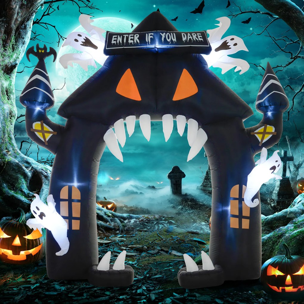 Outsunny Halloween nafukovací oblouk, Halloween dekorace, 300 cm velká Halloween dekorace s LED osvětlením, párty dekorace pro vnitřní a venkovní pro…