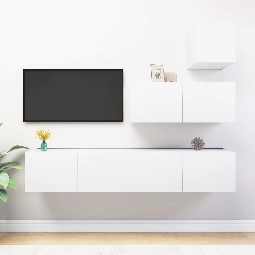 4dílný set TV skříněk bílý kompozitní dřevo 3078736