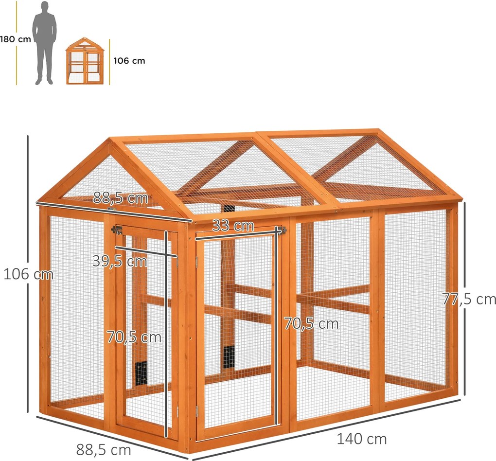 Kurník PawHut pro venkovní použití 140x88,5x106 cm pro 1-3 slepice s 3 hnízdy, dřevěný rám a 2 zámkové dveře pro zahradu, přírodní dřevo