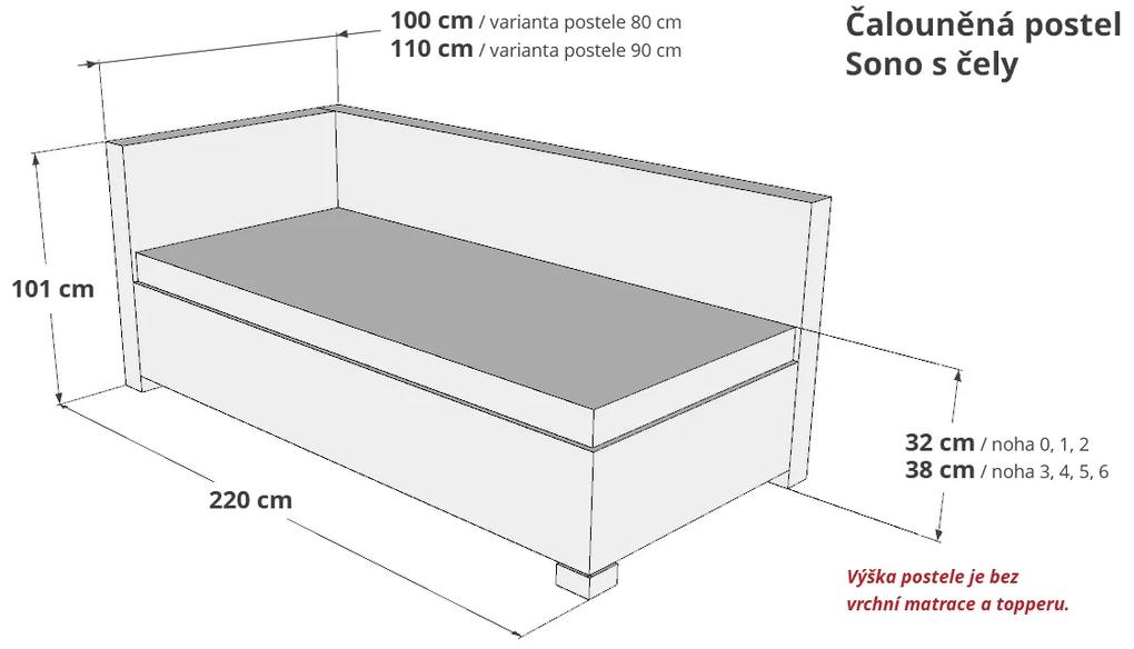NEW DESIGN postele Zvýšená čalouněná postel SONO s čely a úložným prostorem, 90×200 cm Velikost postele: 90 × 200 cm, Strana: Pravá