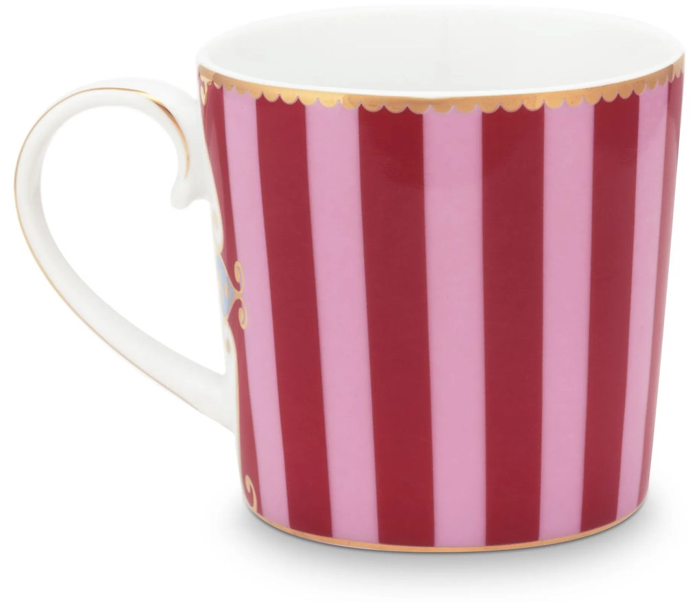 Pip Studio Love Birds Medallion Stripes hrnek 165ml, červeno-růžový (malý hrnek 165ml)