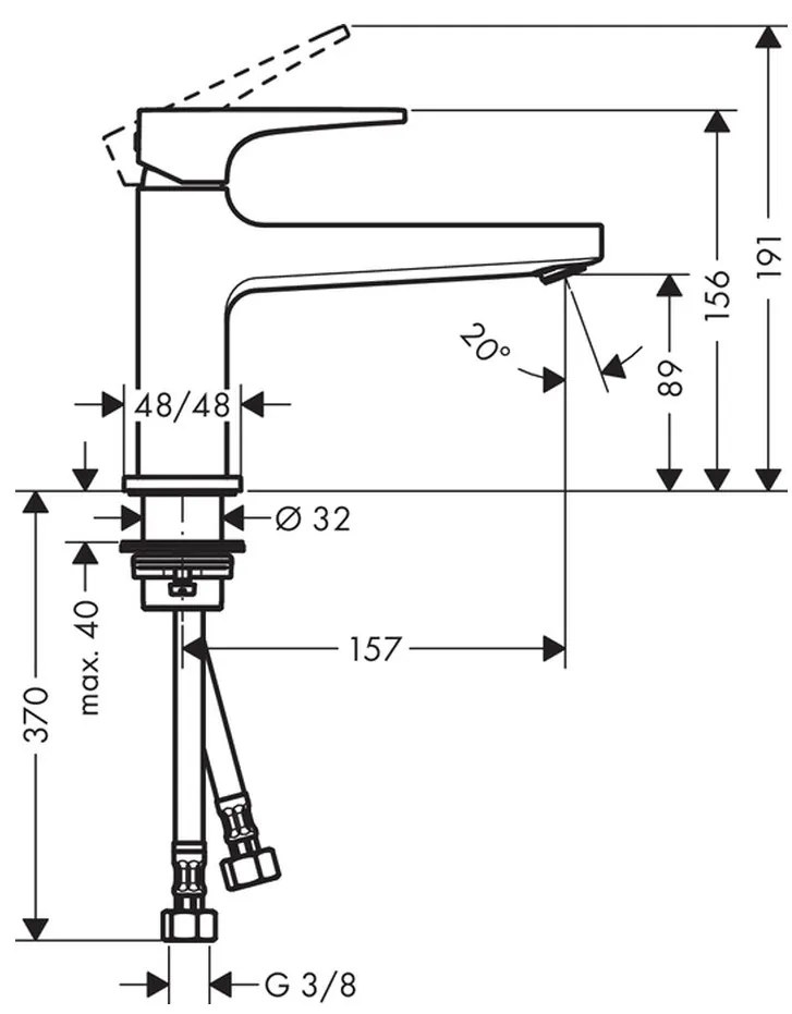 Hansgrohe Metropol, páková umyvadlová baterie 100 s odtokovou soupravou Push-Open, chromová, 32502000