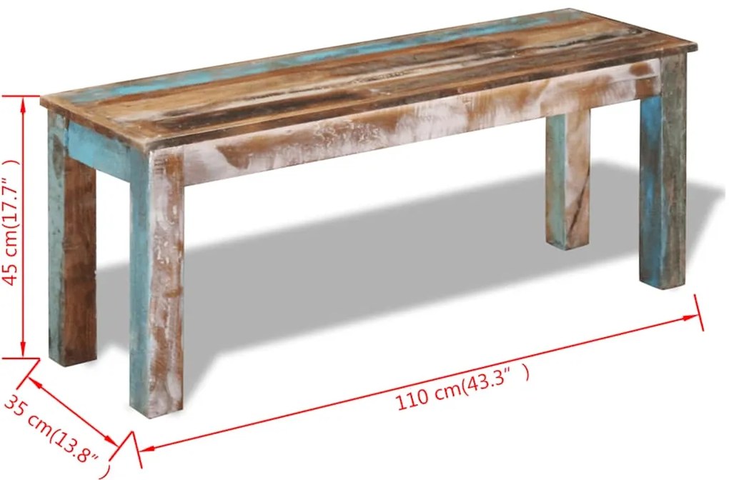 vidaXL Marketos Lavice masivní recyklované dřevo 110 x 35 x 45 cm