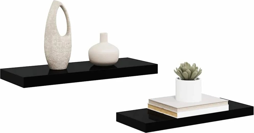 Plovoucí nástěnné police 2 ks lesklé černé 60x23,5x3,8 cm MDF 323770