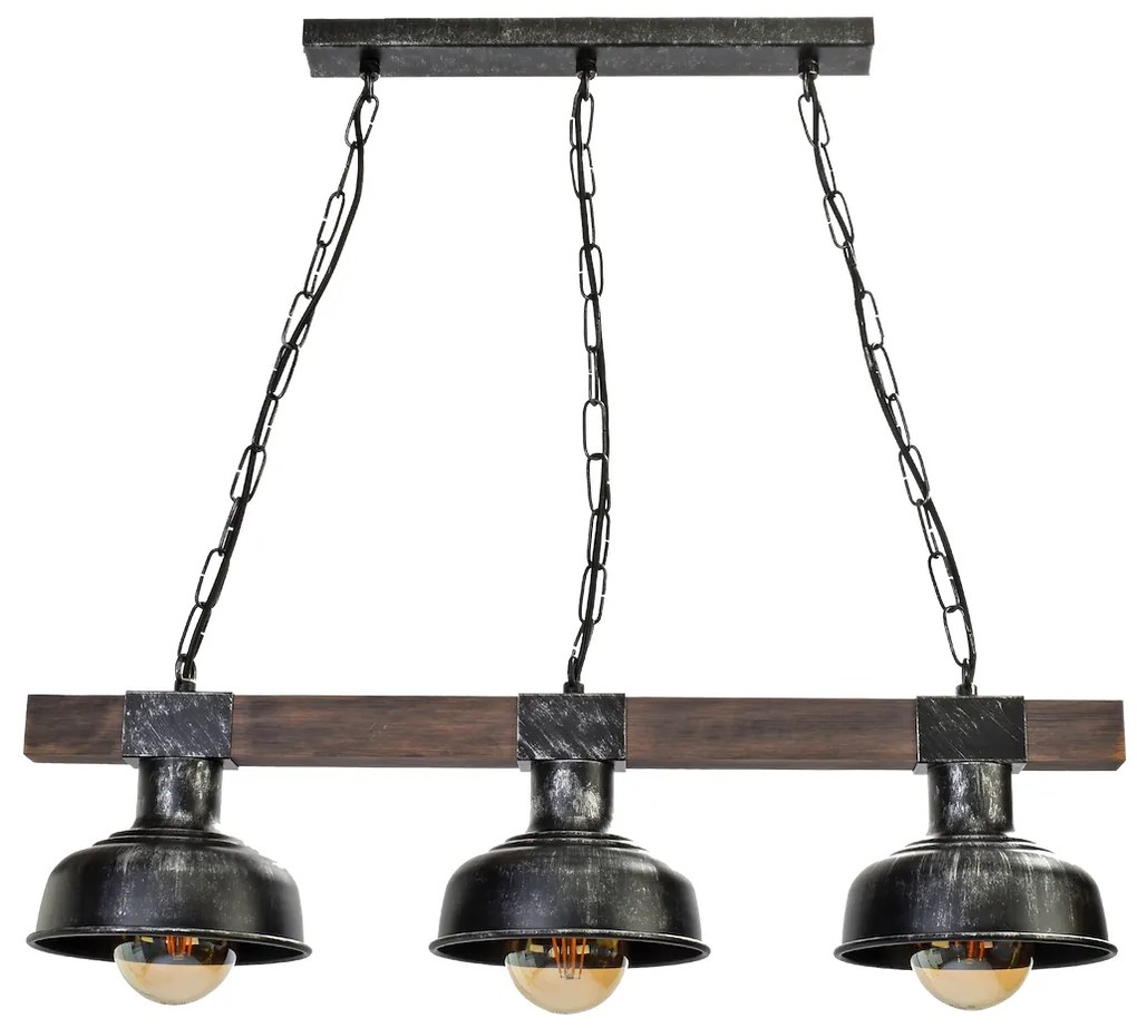 Závěsné svítidlo Faro, 3x černé kovové stínítko, b/dřevo