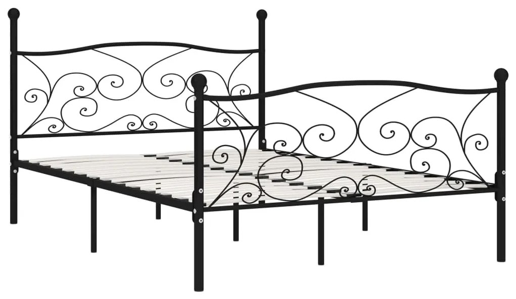 vidaXL Rám postele s laťkovým roštem černý kov 160 x 200 cm