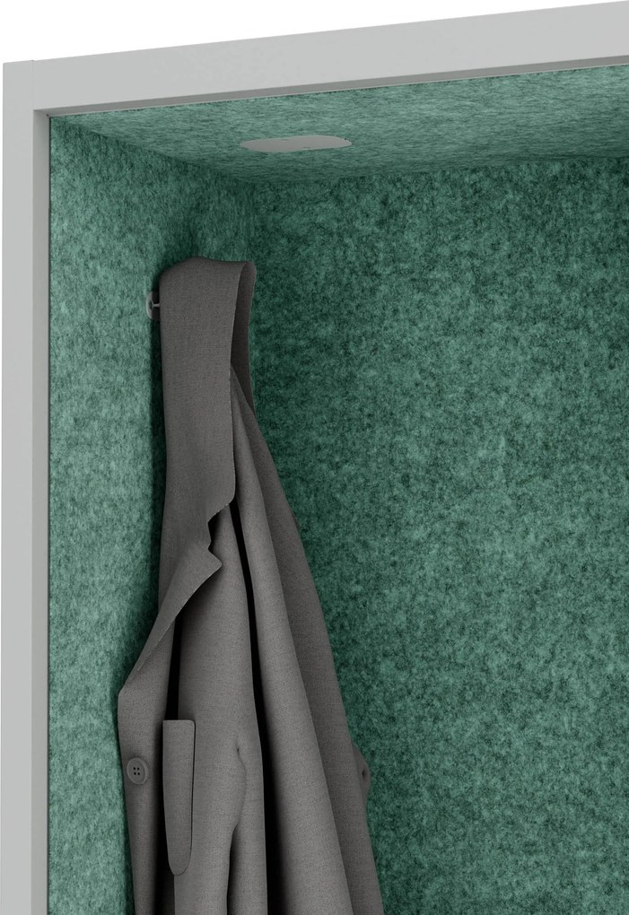 Kancelářská akustická kabina se sedátkem a USB-C portem, korpus šedý / sedák zelený, 600 mm: SALLY MentalBox