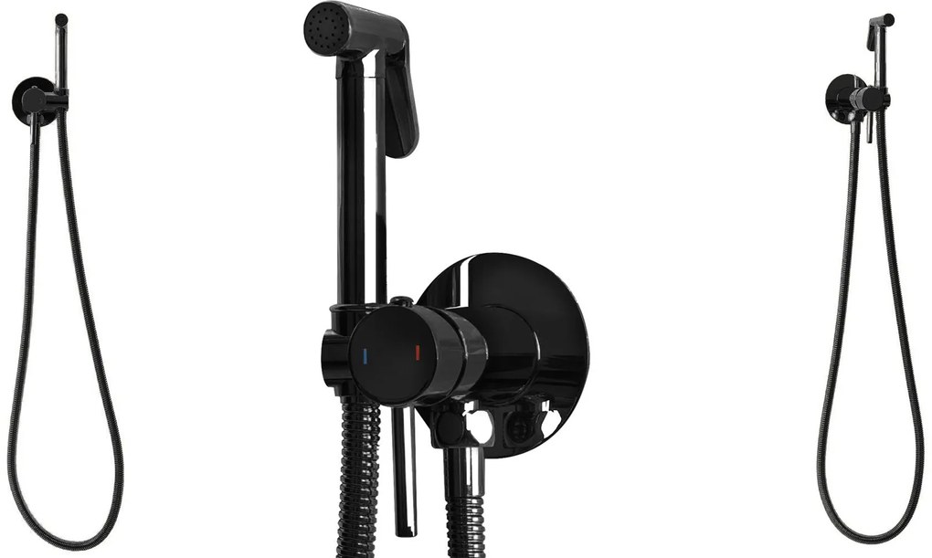 Podomítková bidetová baterie REA LUNGO LOOP, černá lesk