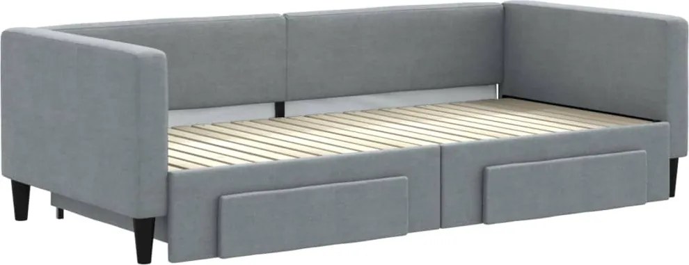 Válenda s přistýlkou a zásuvkami světle šedá 90 x 200 cm textil 3196614