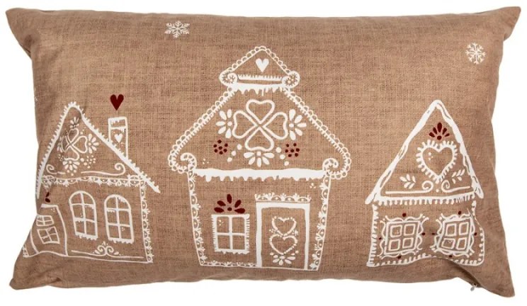 Hnědý obdélníkový povlak na polštář s motivem perníkových domečků Gingerbread Bliss – 30x50