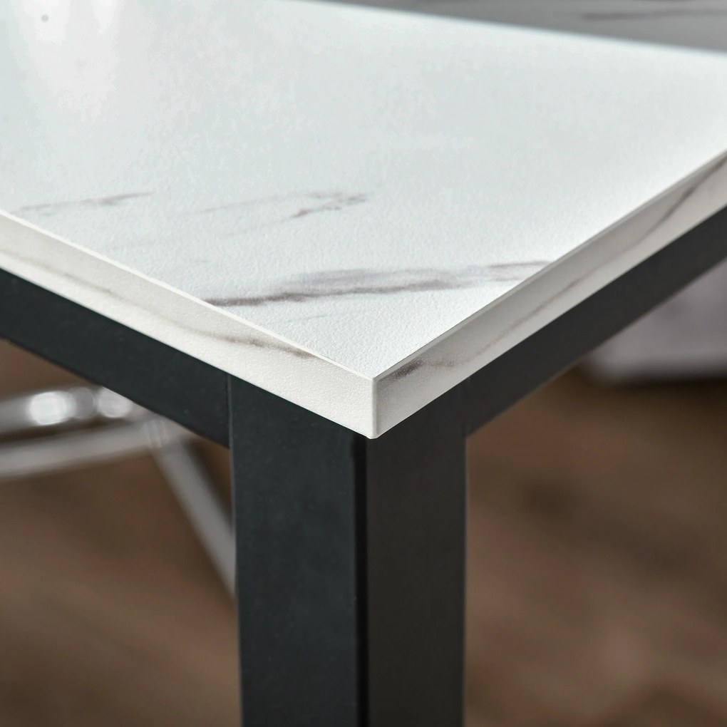 HOMCOM Vysoký Barový Stůl - 120L x 40W x 100H cm - Černý Ocelový Rám, Bílé Mramorové Víko | Aosom