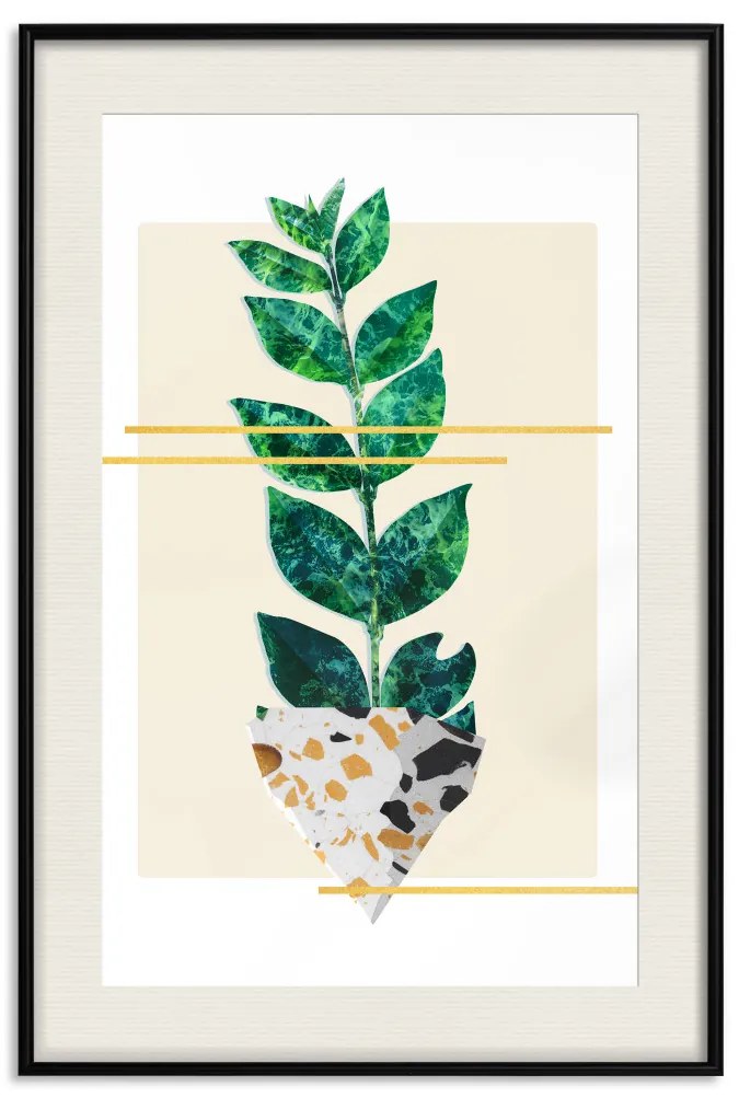 Plakát Geometrická příroda - abstraktní rostlina s listy na bílém pozadí