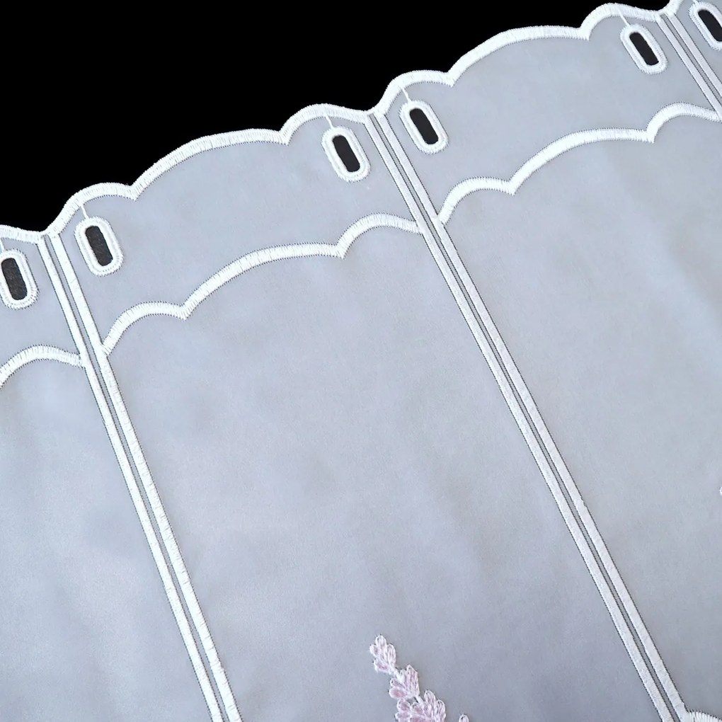 Olzatex vitrážová záclona voálová LEVANDE výšivka levandule, bílá, výška 40cm (v metráži)