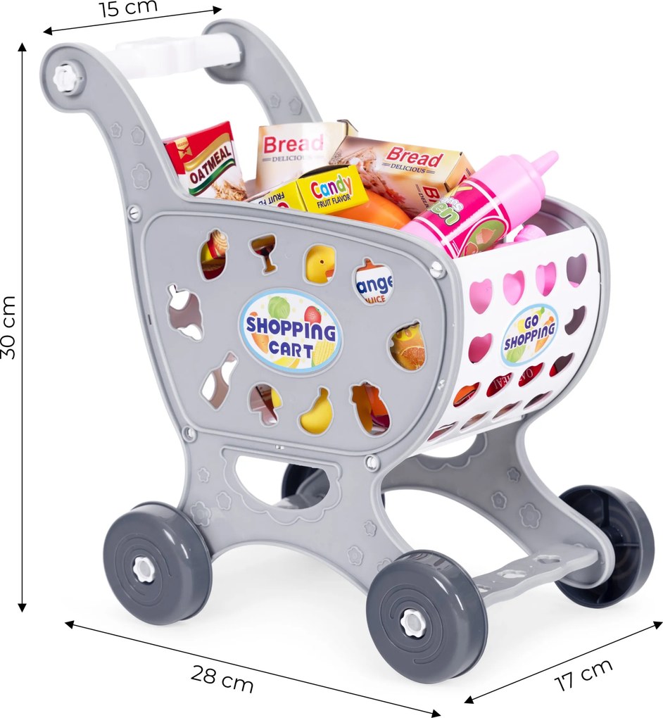 Dětský nákupní vozík s příslušenstvím TROLLEY šedý