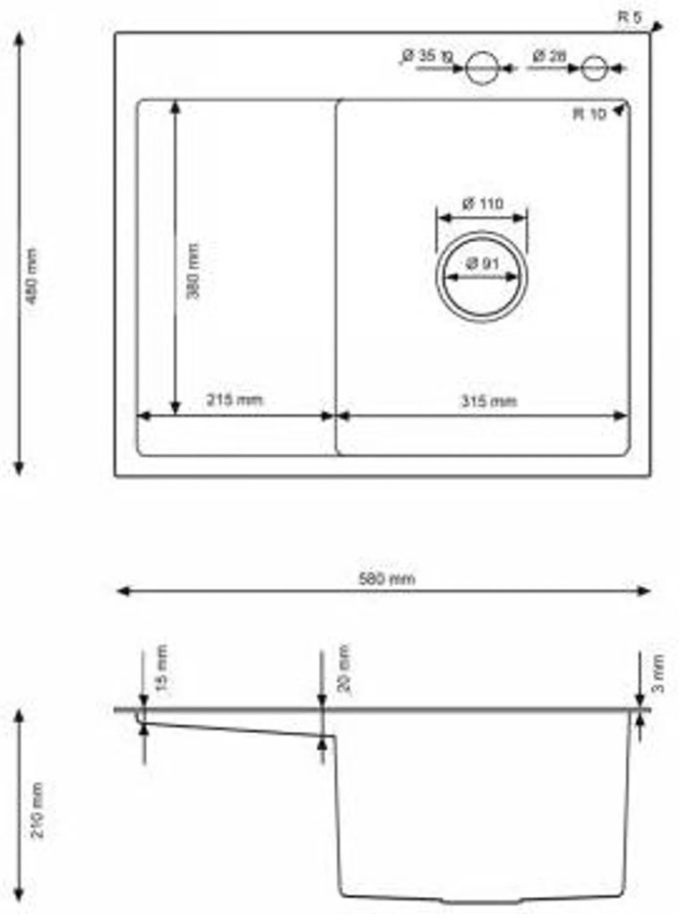 Erga HD, 1-komorový ocelový dřez 580x480x210 mm, pravý, ocelová, ERG-MLS-HD5848R