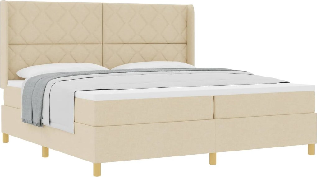 Postel s boxspringem s čelo Krémová 200 x 200 cm textil 3341922