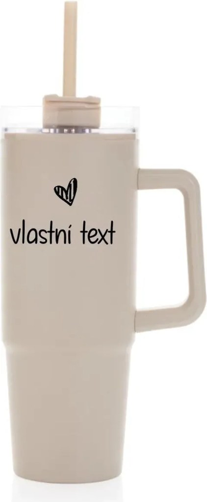 Vlastní text na cestovní termosku s průhledným víčkem
