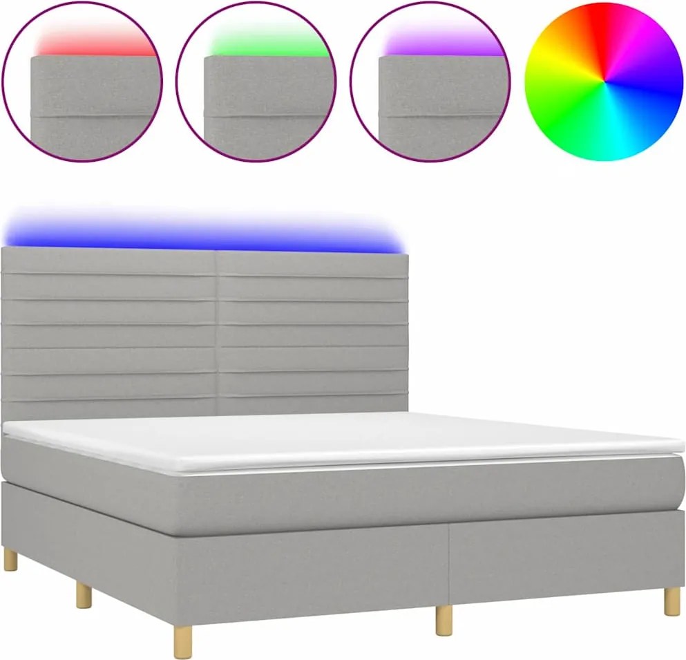 Box spring postel s matrací a LED světle šedá 180x200 cm textil 3135533