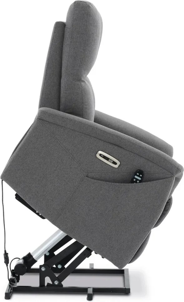 Křeslo polohovací masážní s výhřevem, 8bodová vibrační masáž, zvedací systém, USB, šedá látka (72 x 95) cm