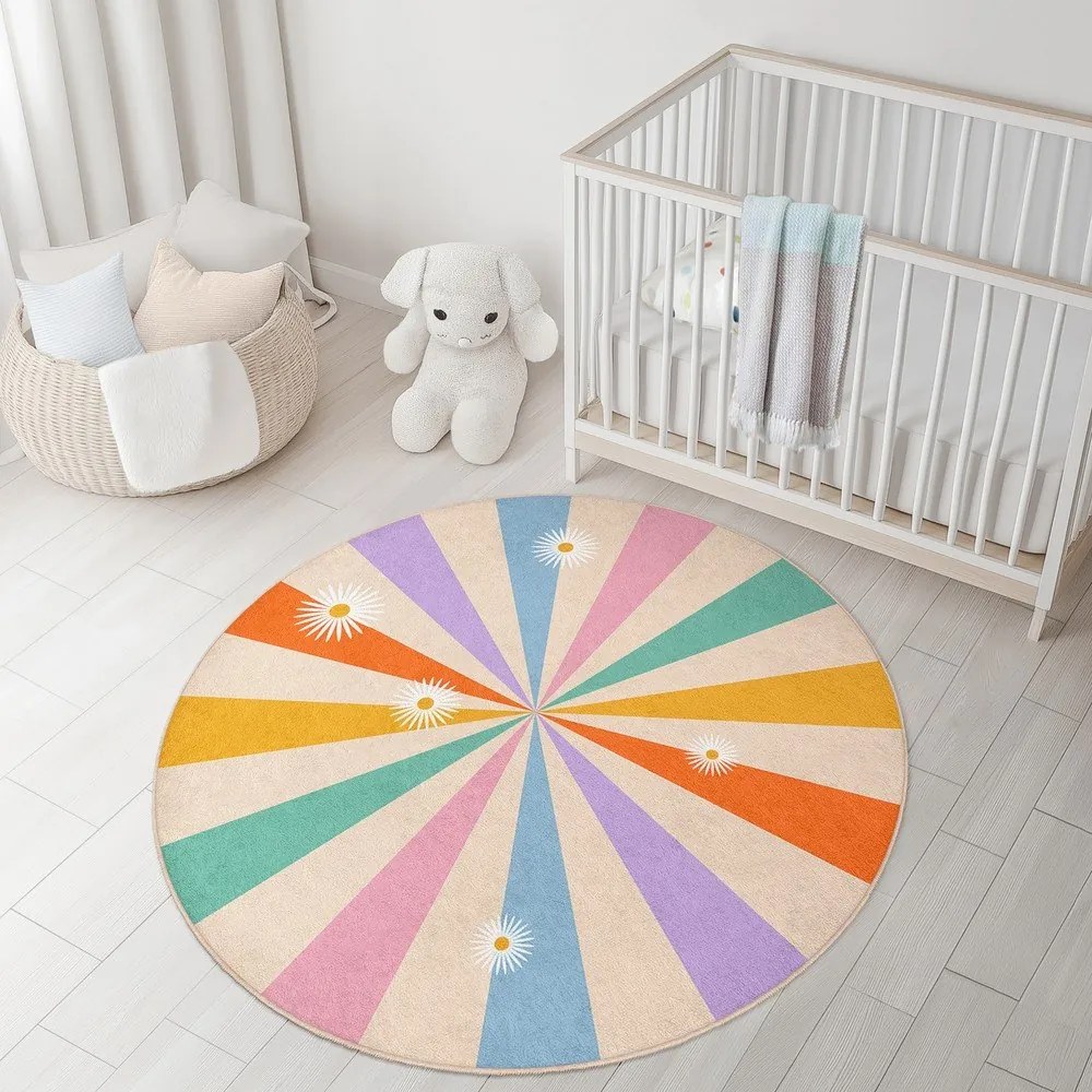 Pratelný dětský koberec ø120 cm Rainbow Daisy – Mila Home