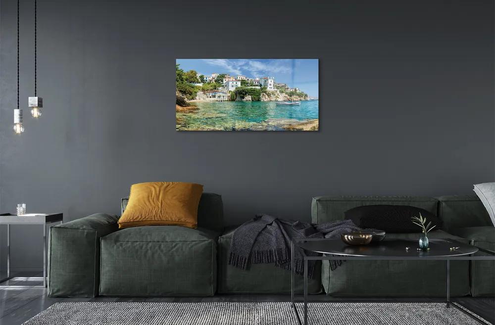 Obraz na skle Řecko Sea městského života 120x60 cm