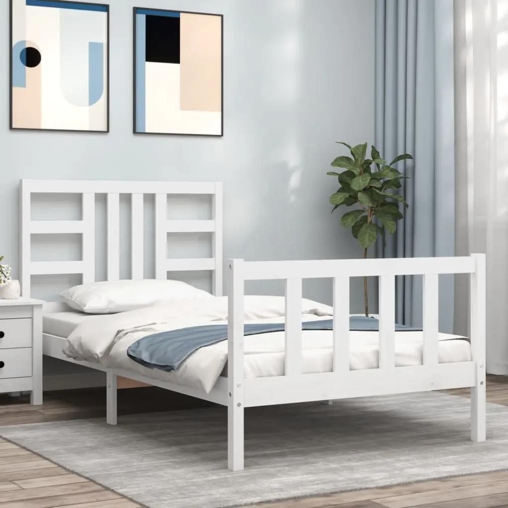 Rám postele s čelem bílý 100 x 200 cm masivní dřevo,  3191962