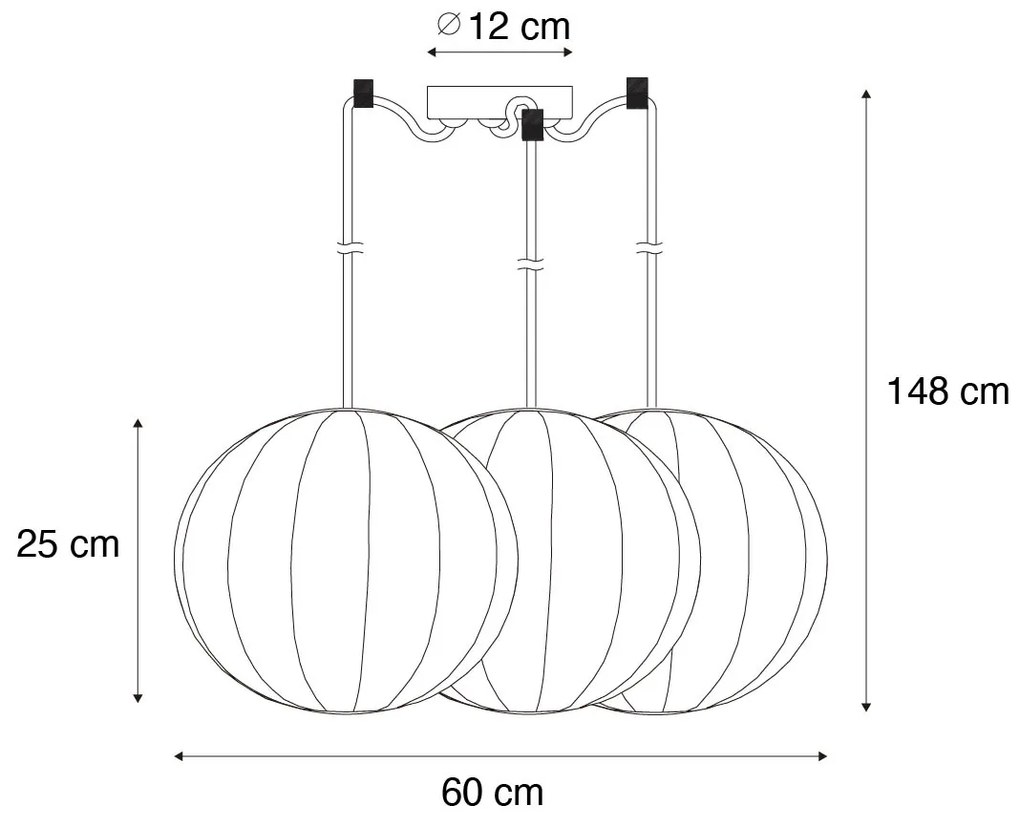 Designové závěsné svítidlo bílé hedvábí 30 cm 3-světlo - Plu