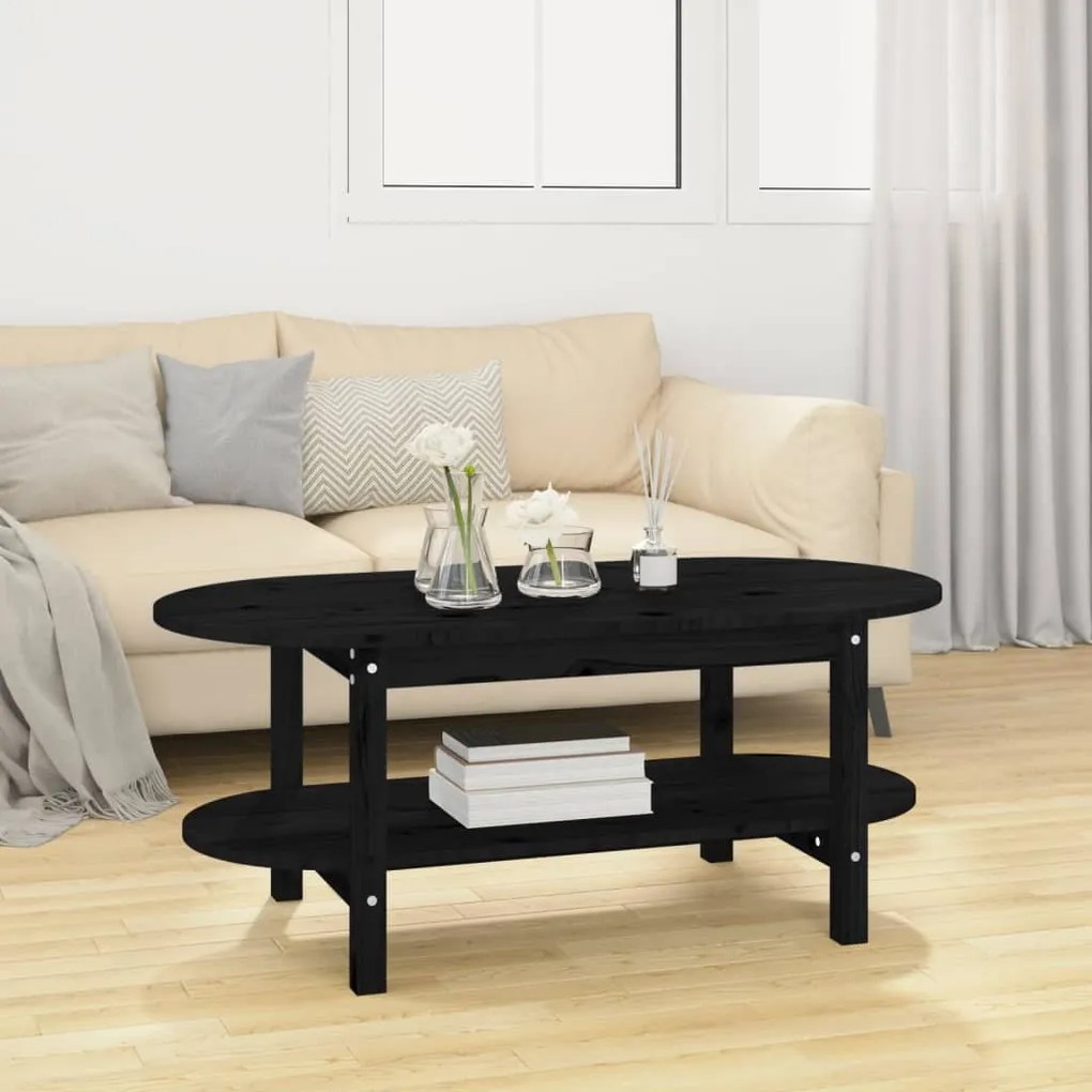 Konferenční stolek černý 110 x 55 x 45 cm masivní borové dřevo - Default Title