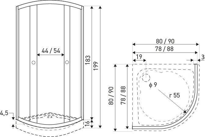 Novoterm Čtvrtkruhový sprchový kout NV-Pixel 80x80 černá/potisk - bez vaničky