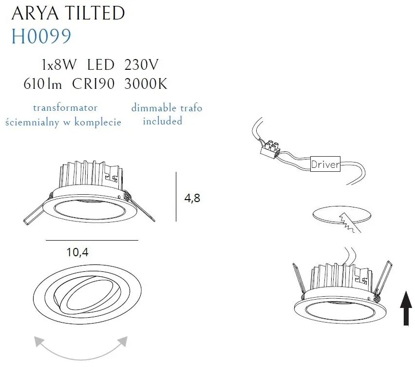 Maxlight H0099 ARYA TILTED Zápustné svítidlo stmívatelné, černé