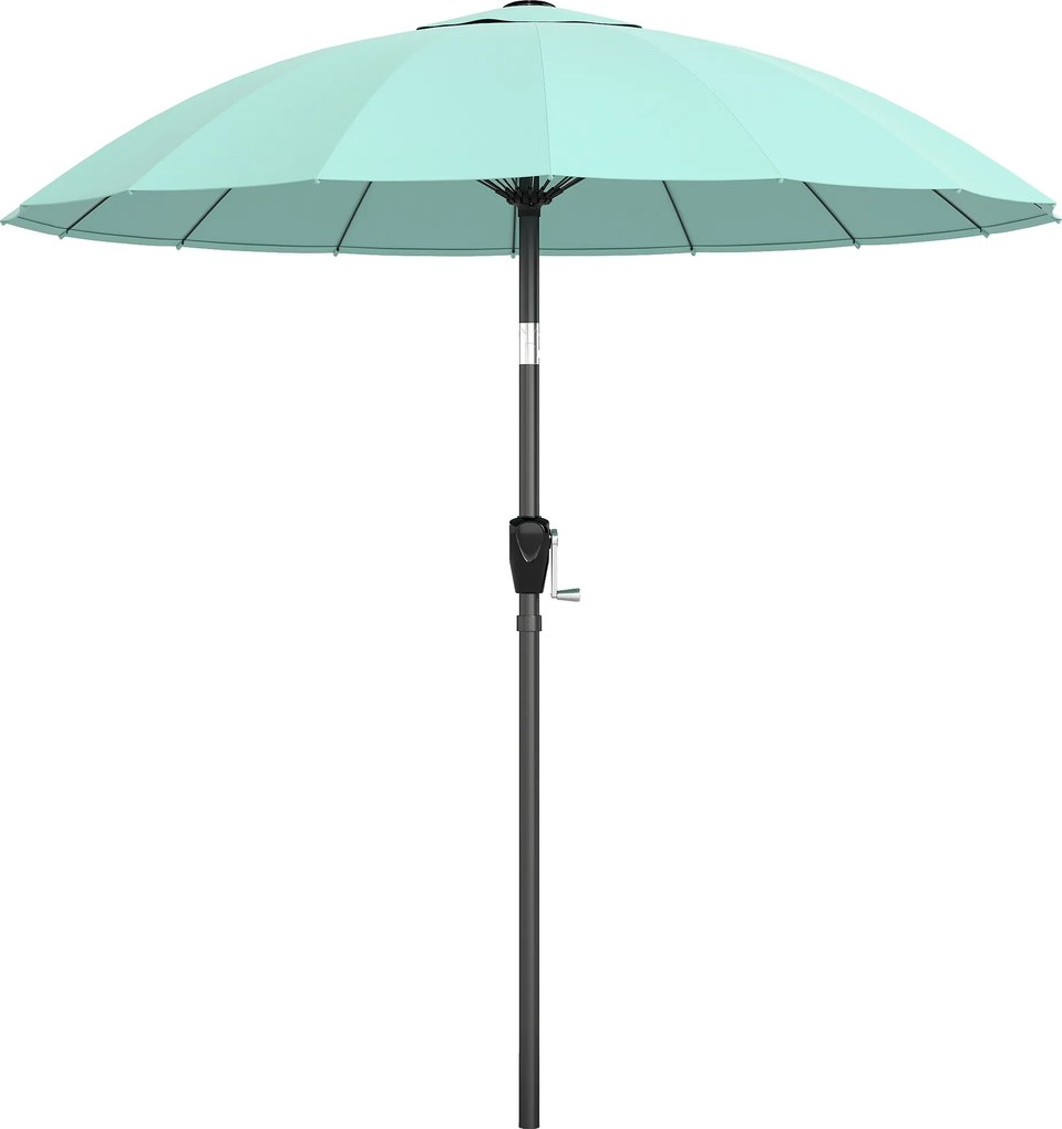 Outsunny kulatý zahradní slunečník 2 m — naklápěcí středová tyč, otevírání klikou, 16 sklolaminátových žeber, polyester 180 g/m², UPF30+, tyrkysový |