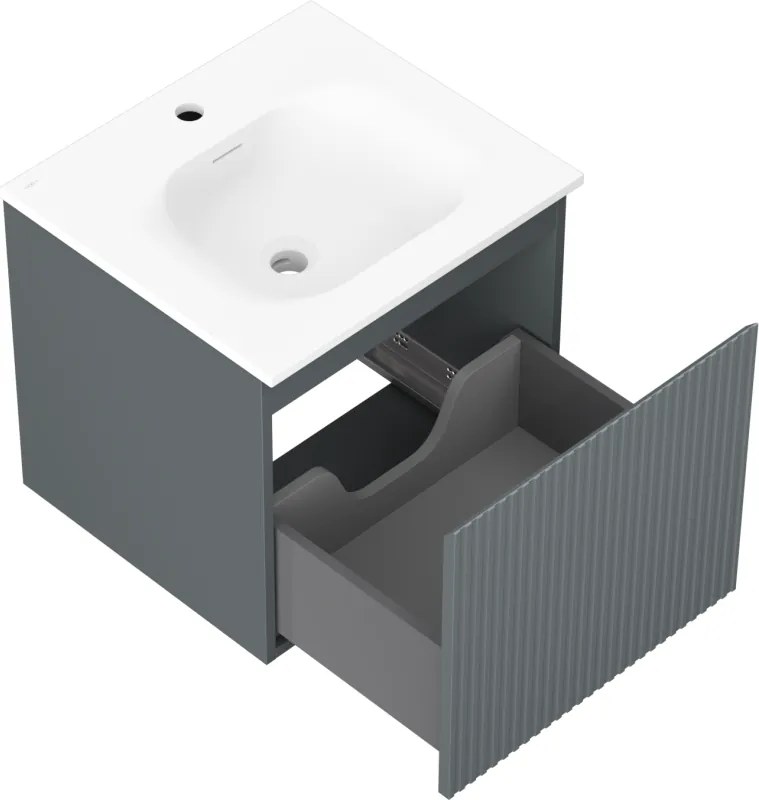 Mexen Rivel, koupelnová skříňka 50 cm s umyvadlem Vela, 1 zásuvka, drážkovaná, grafitová matná/bílá matná, 91A20-05047-1-BF66-W23M01