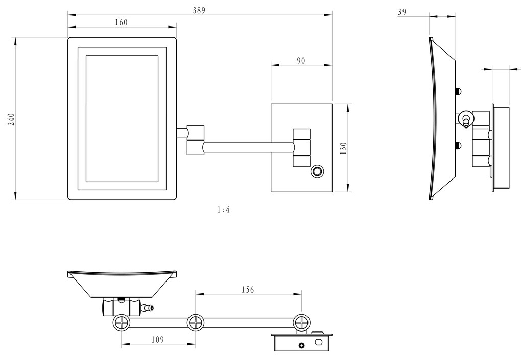 Sapho, Kosmetické zrcátko s LED osvětlením, hranaté, chrom