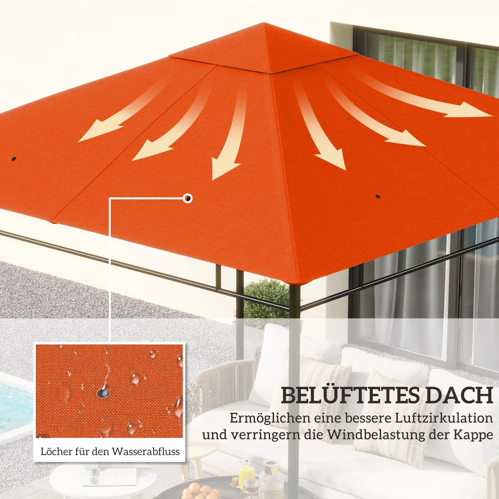 Outsunny náhradní střešní kryt altánu z polyesteru 2,98 x 2,95 m v oranžové barvě pro zahradní altán | Aosom.de