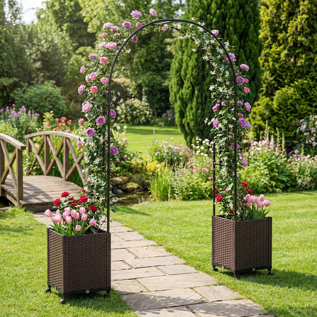 Costway 2 v 1 zahradní oblouk 230 cm růže oblouk s 2 samozavlažovacími květináči